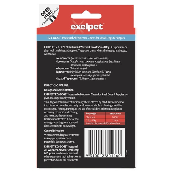 Exelpet™ Ezy-Dose™ Intestinal All-Wormer Chews for Small Dogs & Puppies